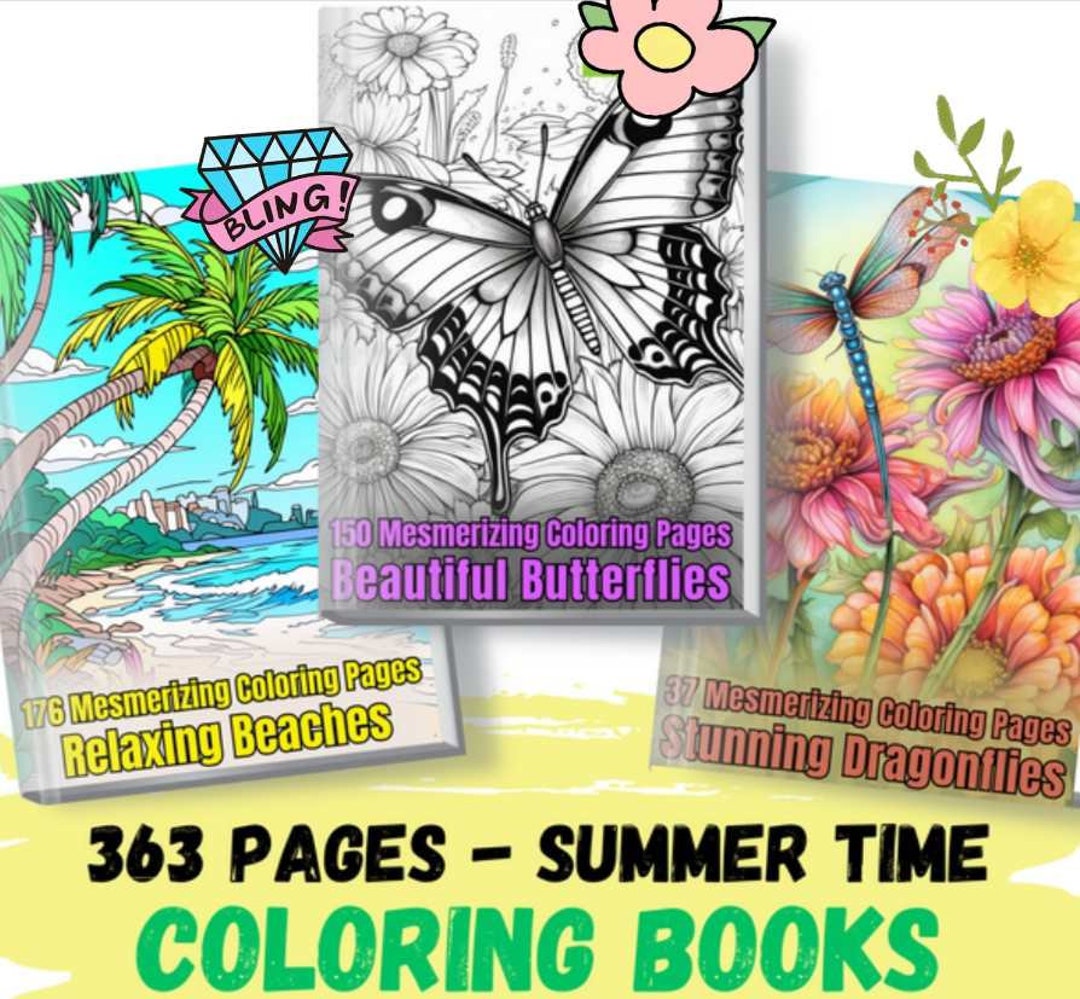 Summer Time Coloring Bundle,363 Pages -3 Mesmerising Themes-relaxing ...