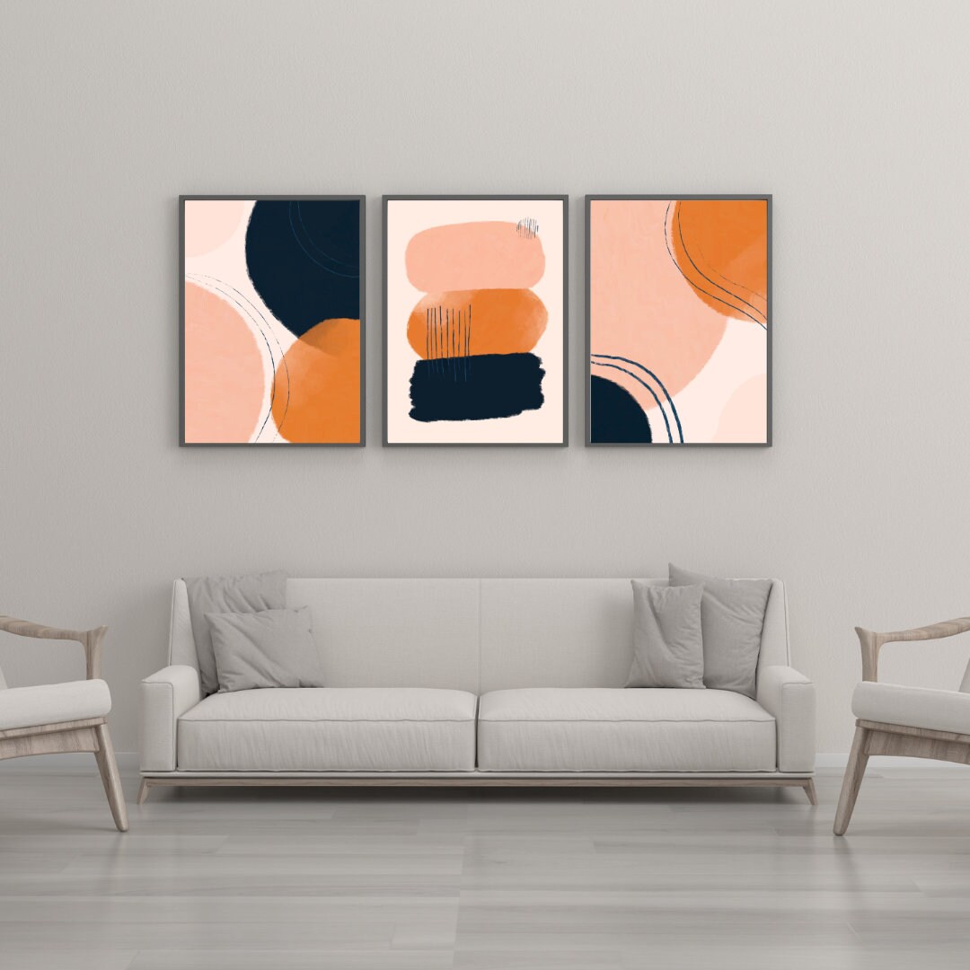 Abstract Shapes Print Set of 3, Geometric Abstract Wall Art Free Gift ...