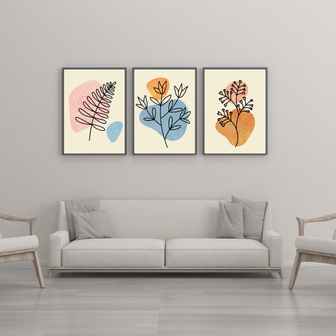 Abstract Colorful Flower Line Art Prints Set of 3 Minimal - Etsy