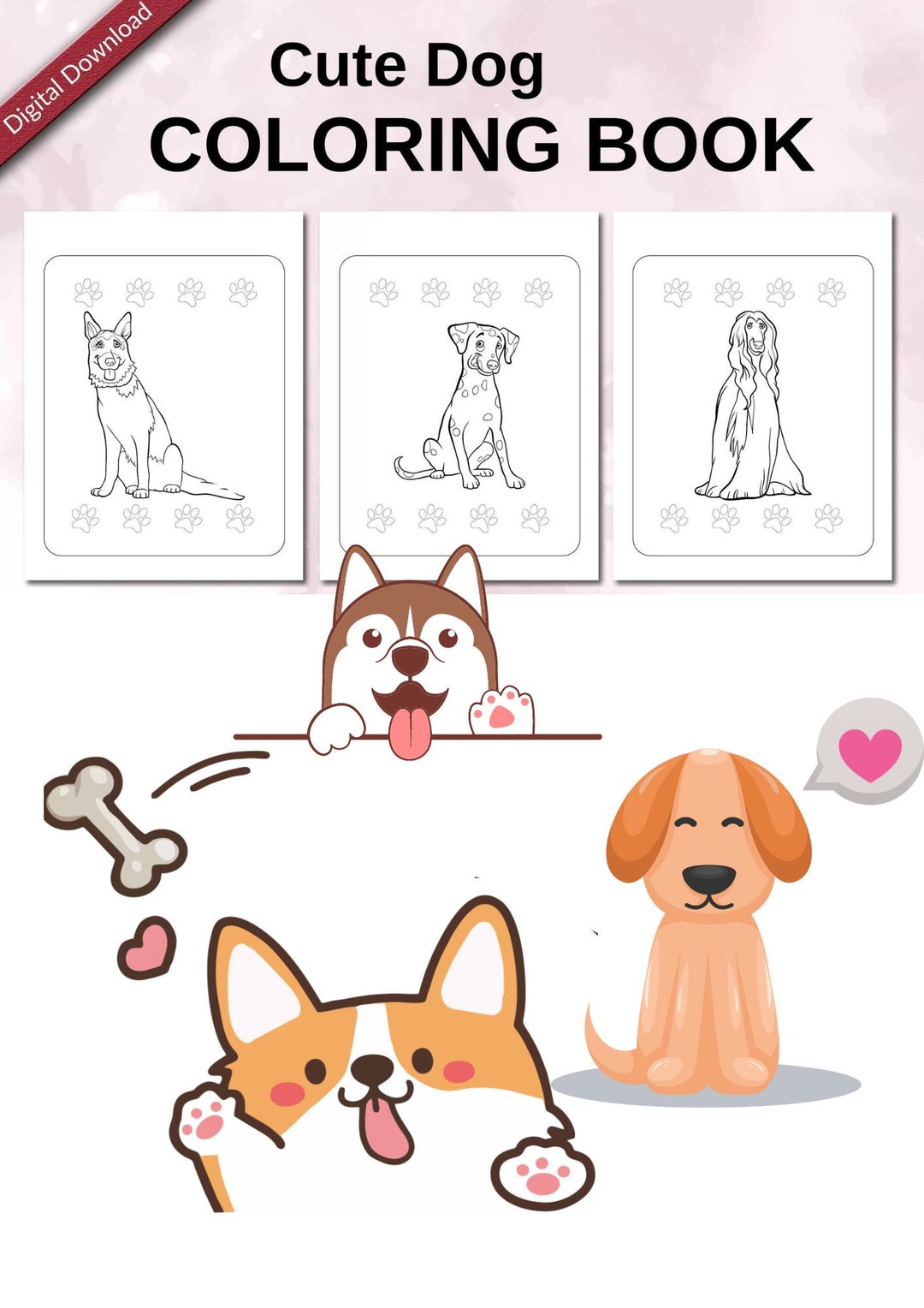 Cute Dogs Coloring Book Pages for Boys & Girls - Printable Coloring ...
