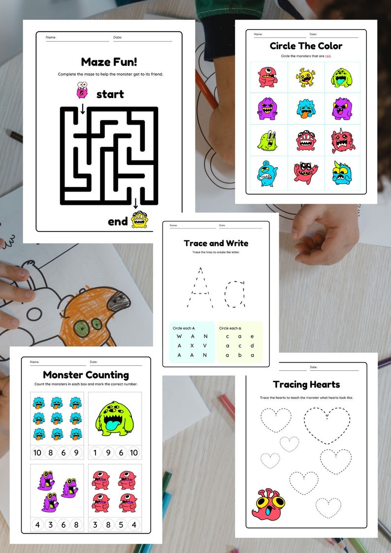 Monster Activity Book for Early Learners Kids Activity Book 100 8.5x11 ...