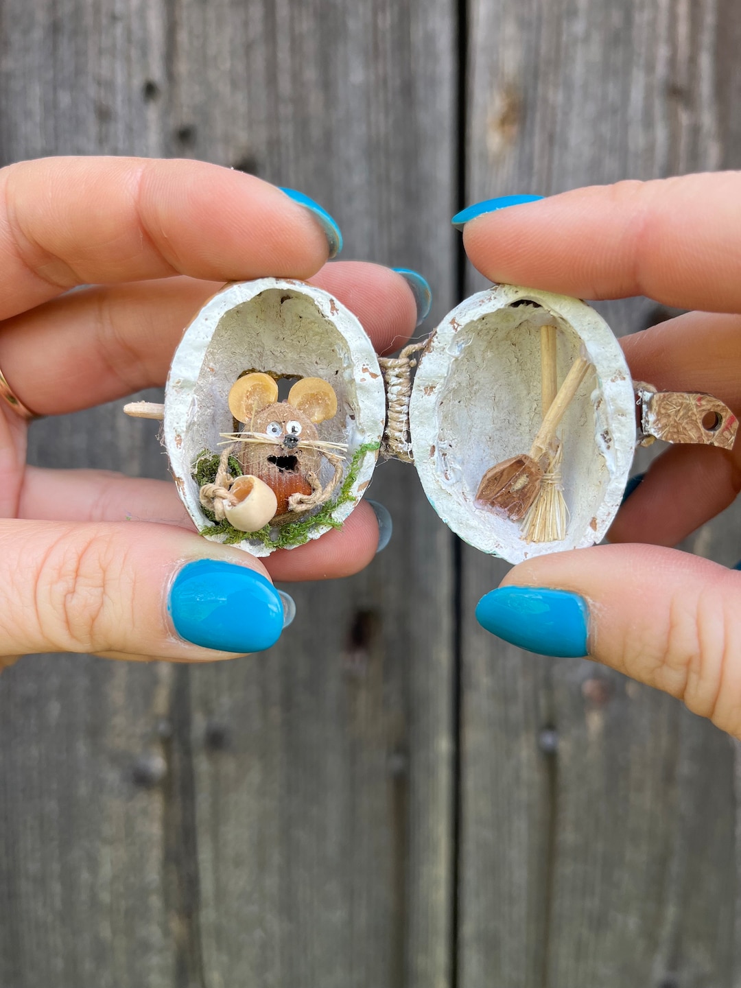 Miniature Mouse House in a Walnut Sheel | Nut Box | Miniature Dollhouse ...