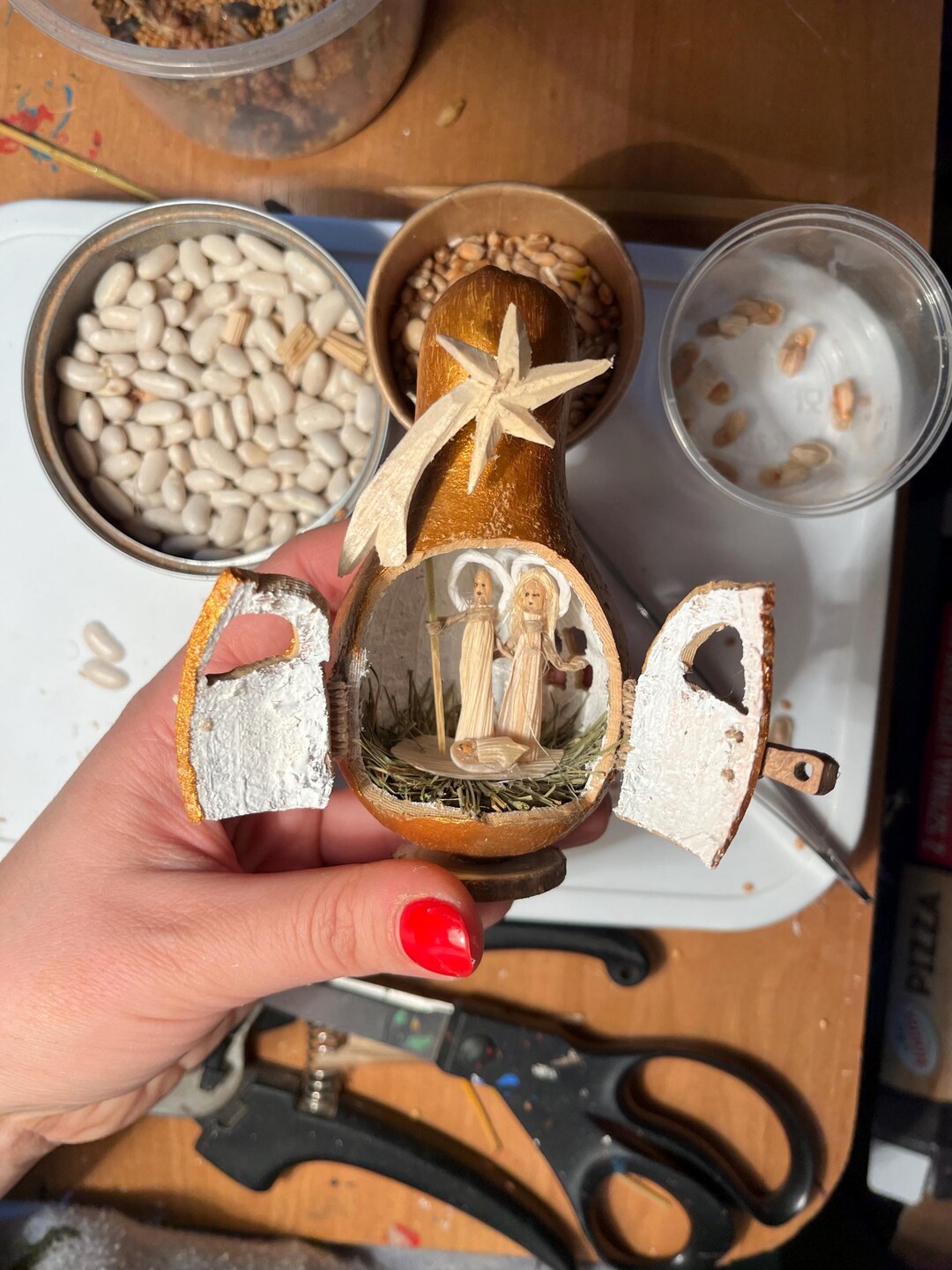 Golden Nativity Scene in a Gourd – Hand-painted Christmas Decoration - Etsy