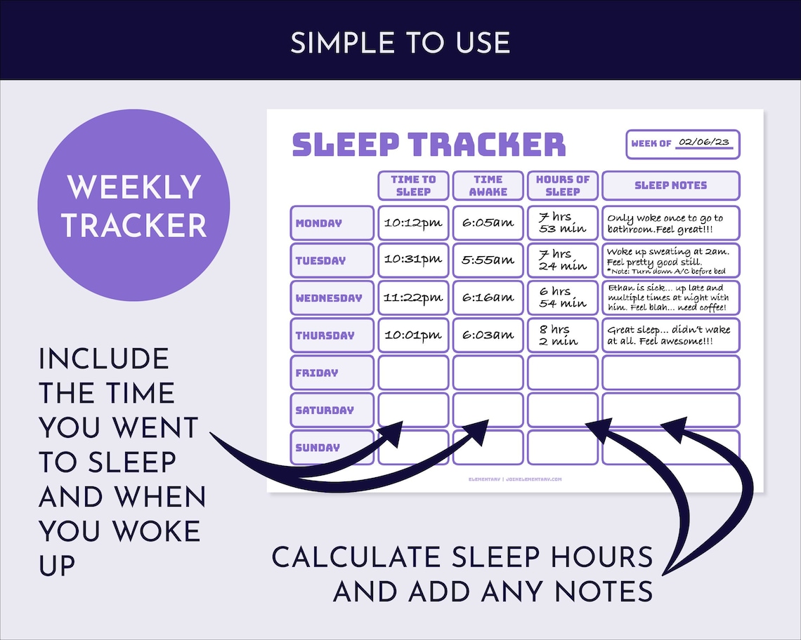 Printable Sleep Tracker, Daily Sleep Log, Weekly Sleep Log, Sleep ...