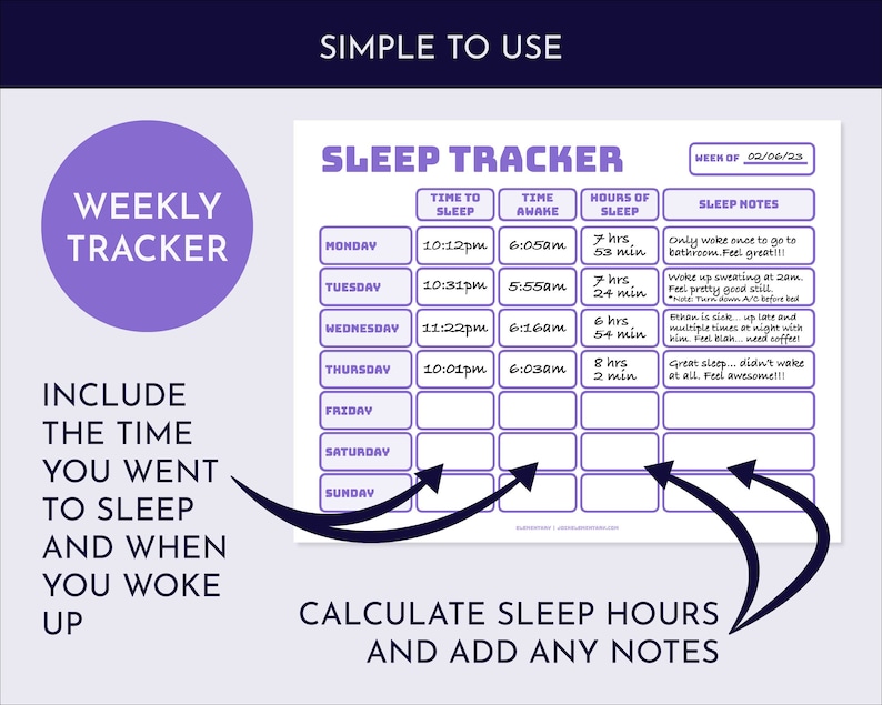 Printable Sleep Tracker, Daily Sleep Log, Weekly Sleep Log, Sleep ...