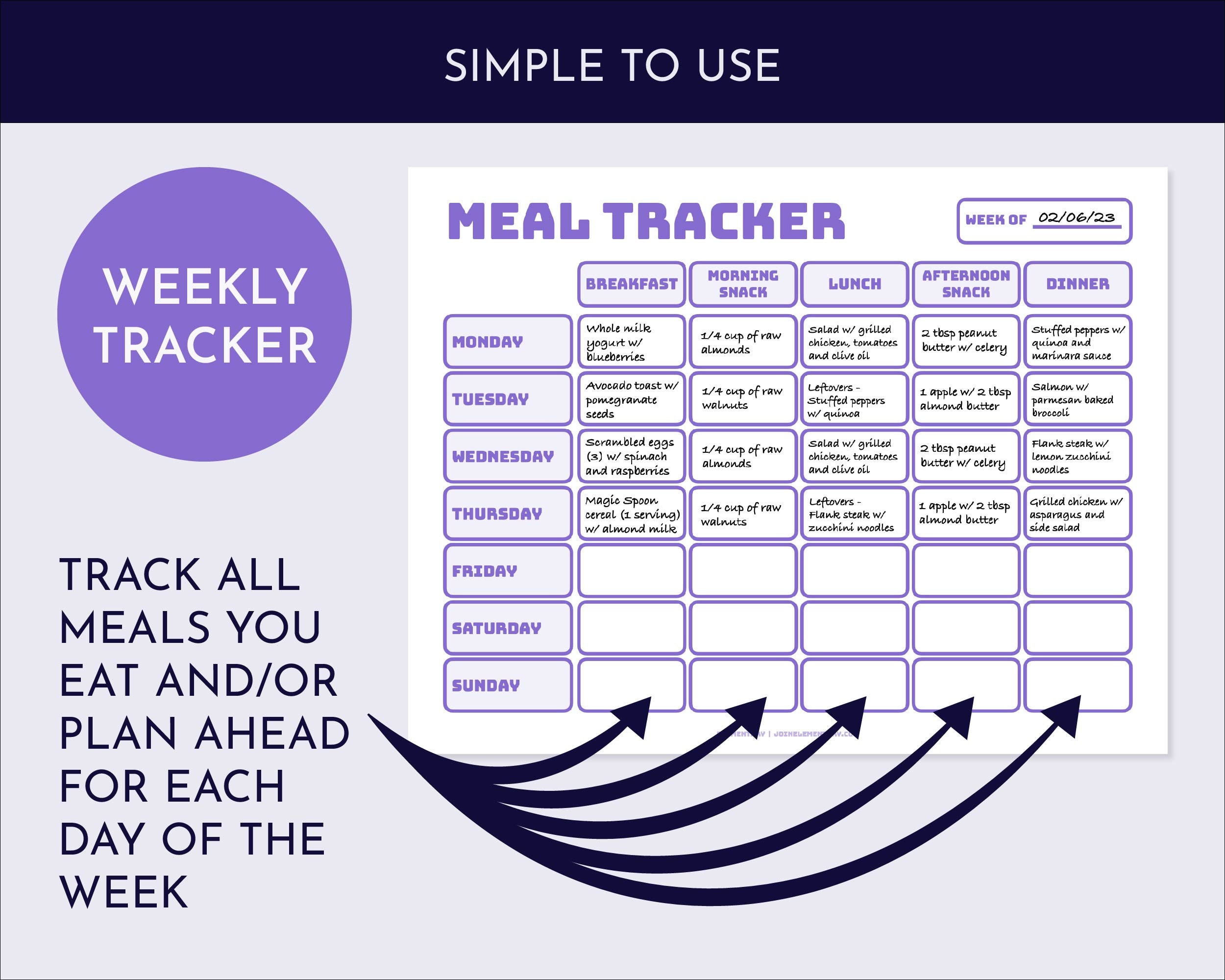 Printable Meal Tracker, Weekly Food Diary, Daily Food Journal, Meal ...