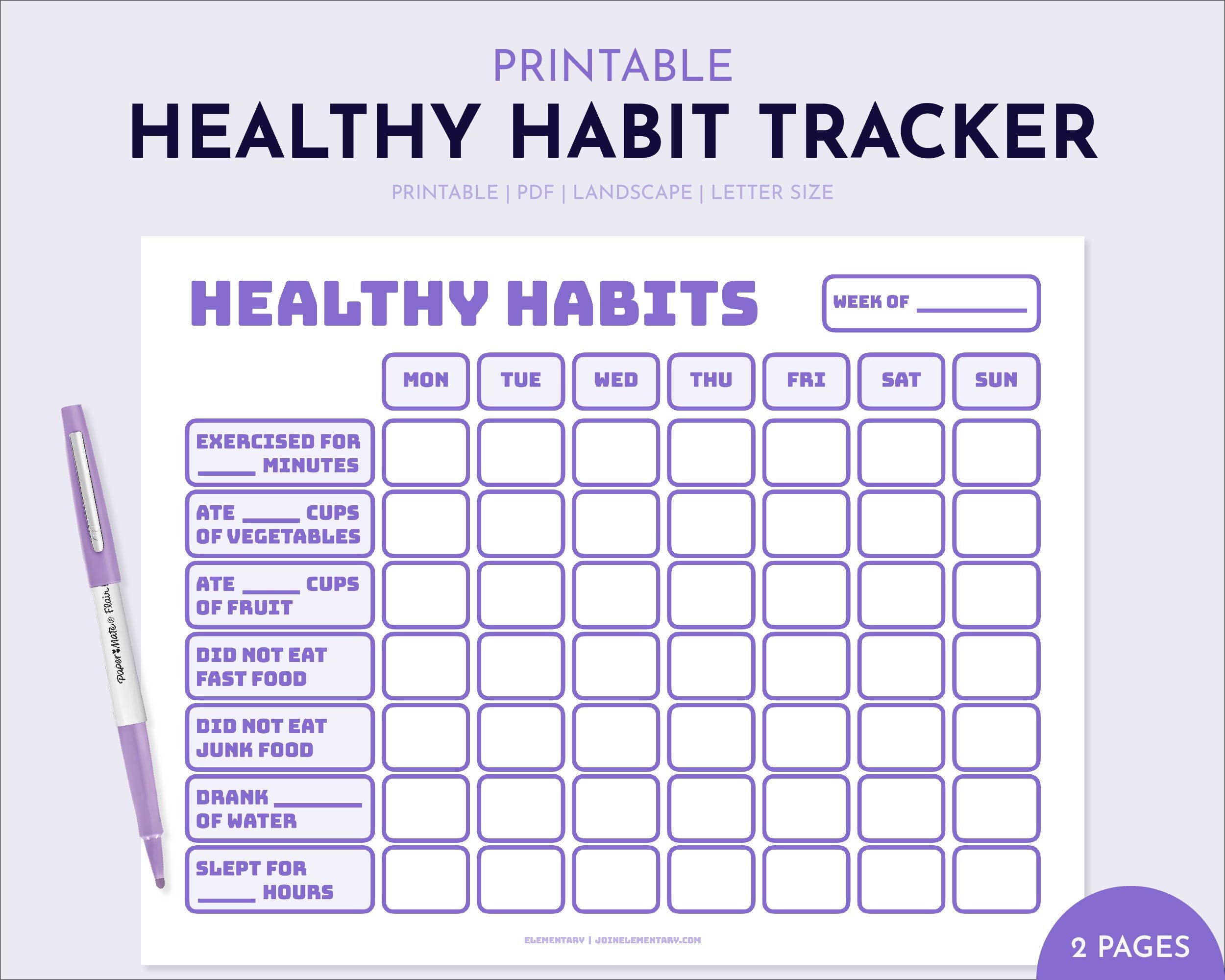 Printable Healthy Habit Tracker, Weekly Habit Tracker, Daily Habit ...