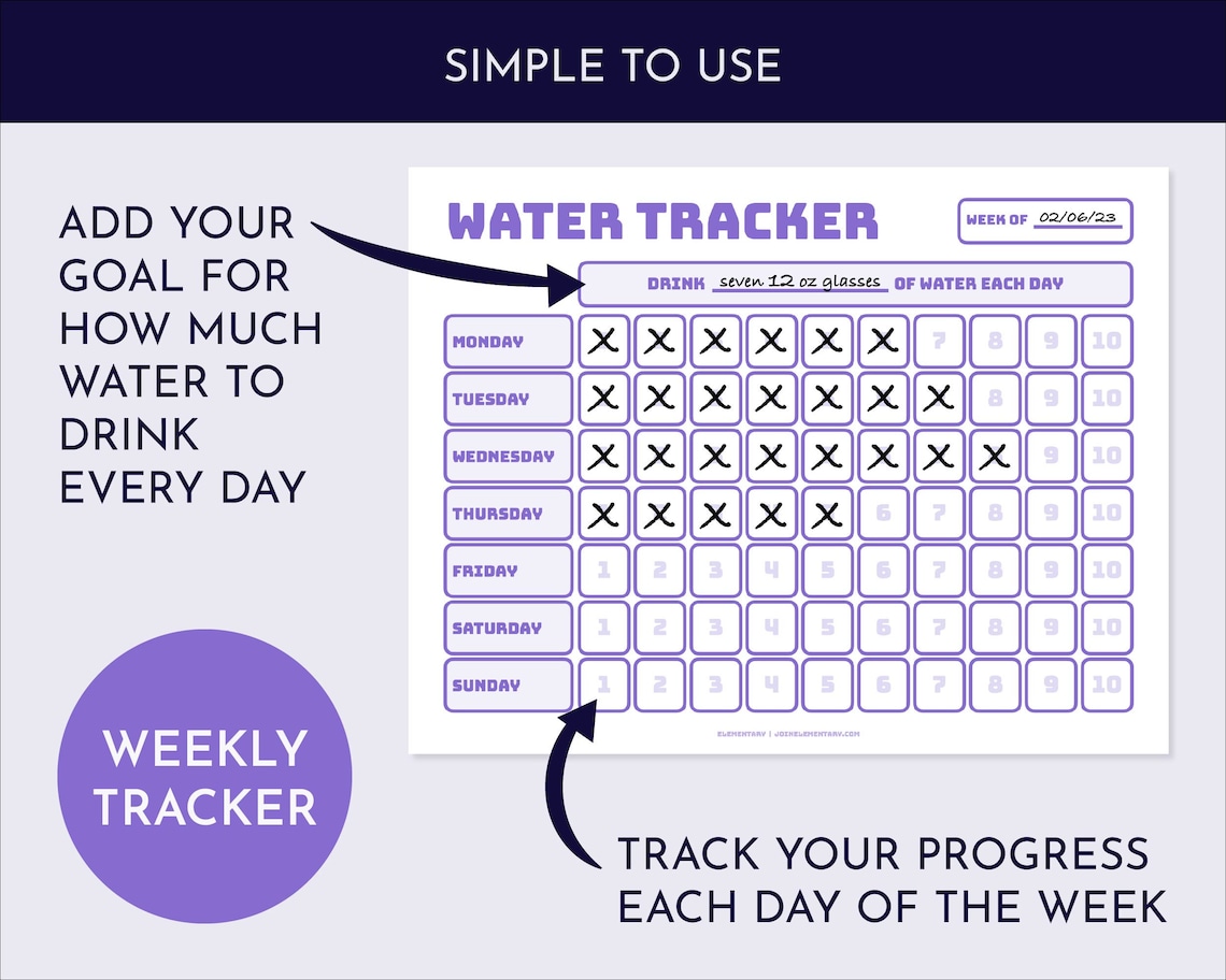 Printable Water Tracker, Weekly Water Intake Tracker, Hydration Tracker ...