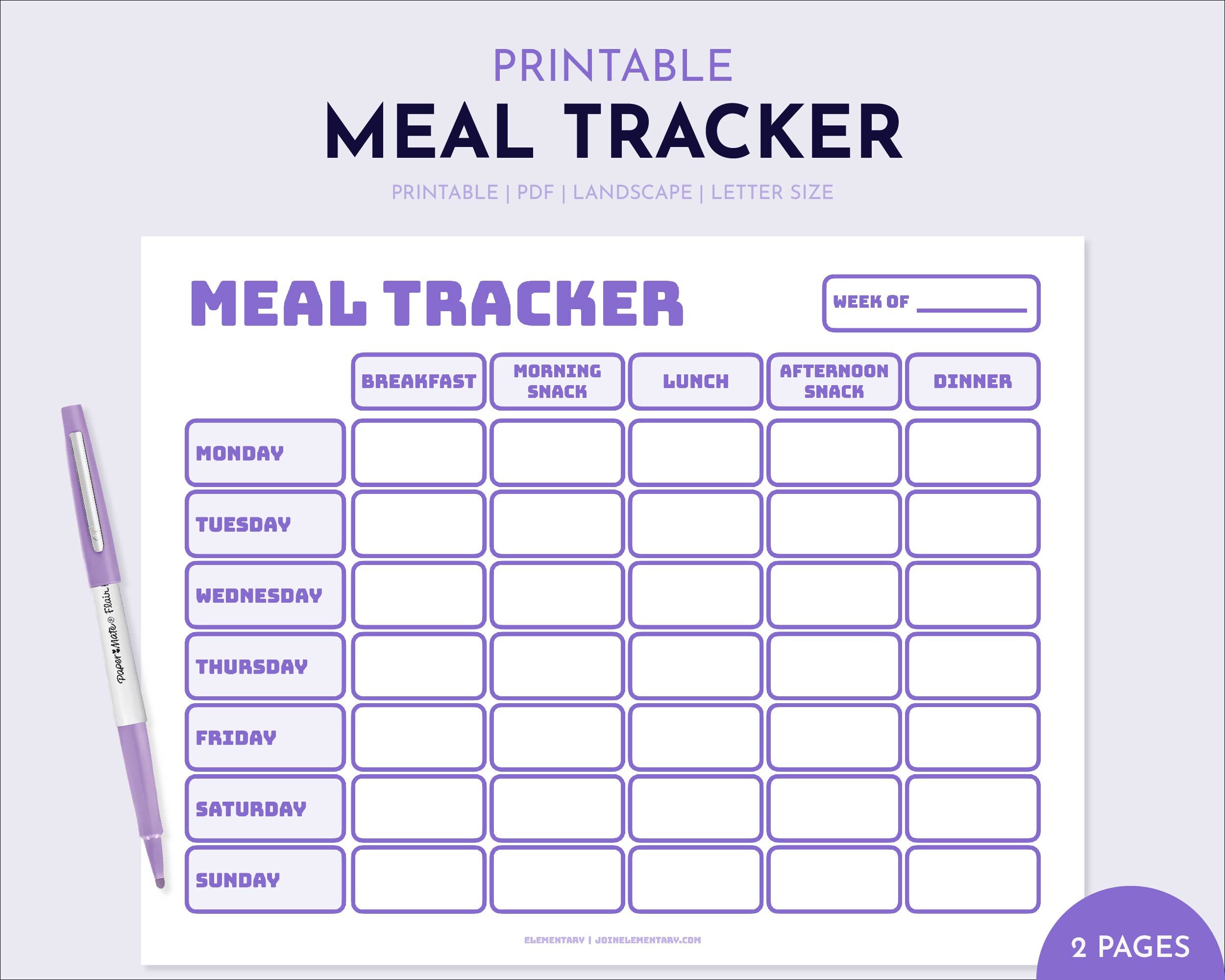 Printable Meal Tracker, Weekly Food Diary, Daily Food Journal, Meal ...