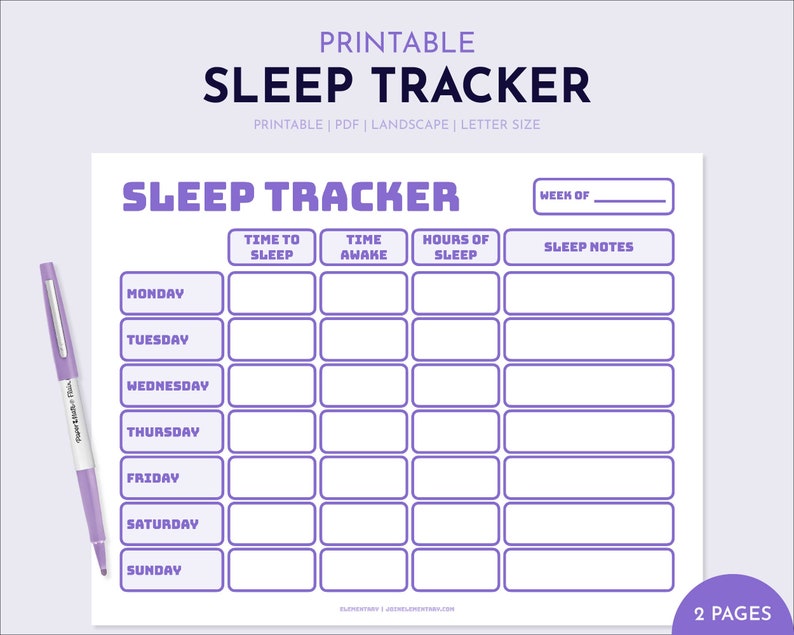 Printable Sleep Tracker, Daily Sleep Log, Weekly Sleep Log, Sleep ...