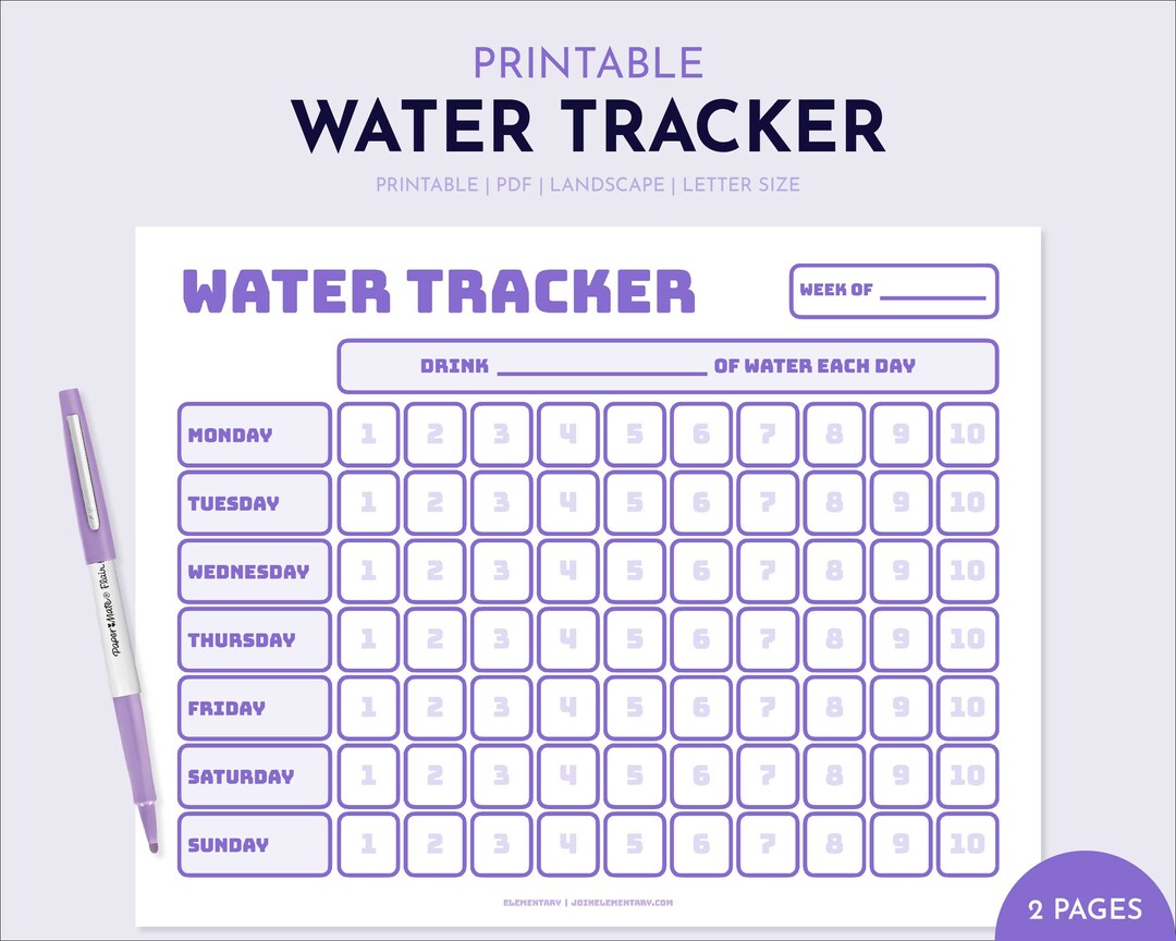 Printable Water Tracker, Weekly Water Intake Tracker, Hydration Tracker ...