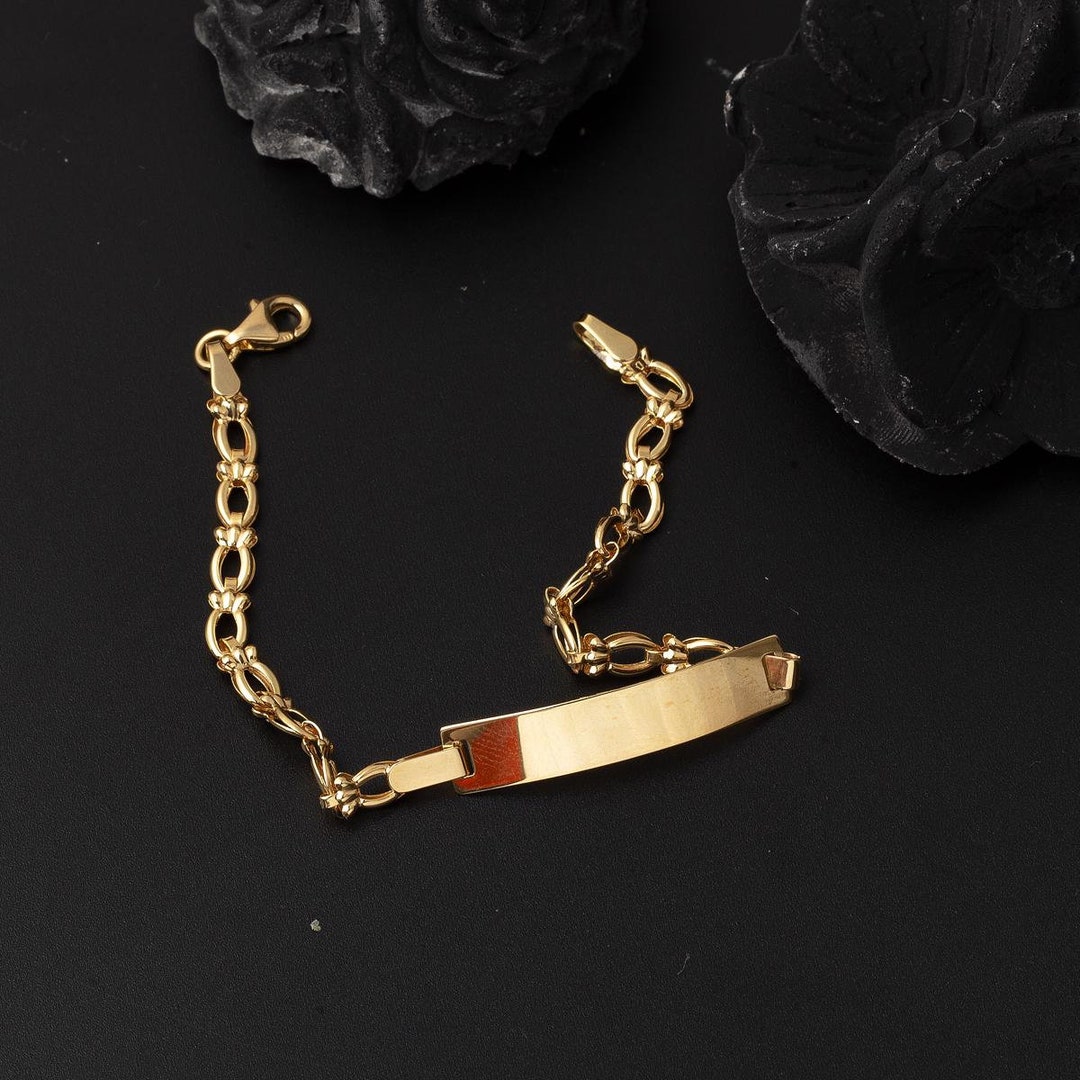 14K Real Gold Baby ID Bracelet, Personalize Baby Girl Boy Bracelet ...