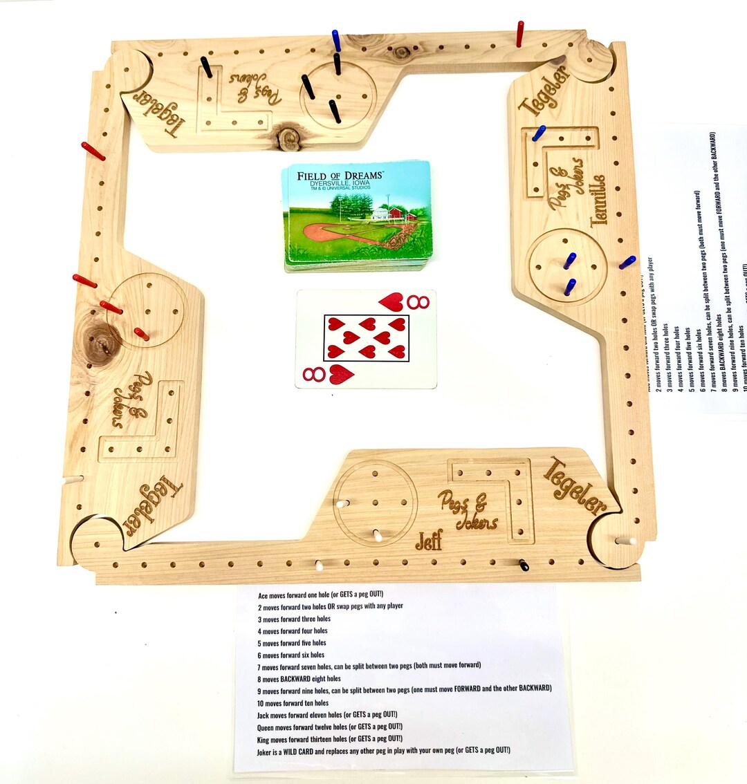 Personalized Pegs and Jokers Board Game - Handmade Strategy Card Game ...