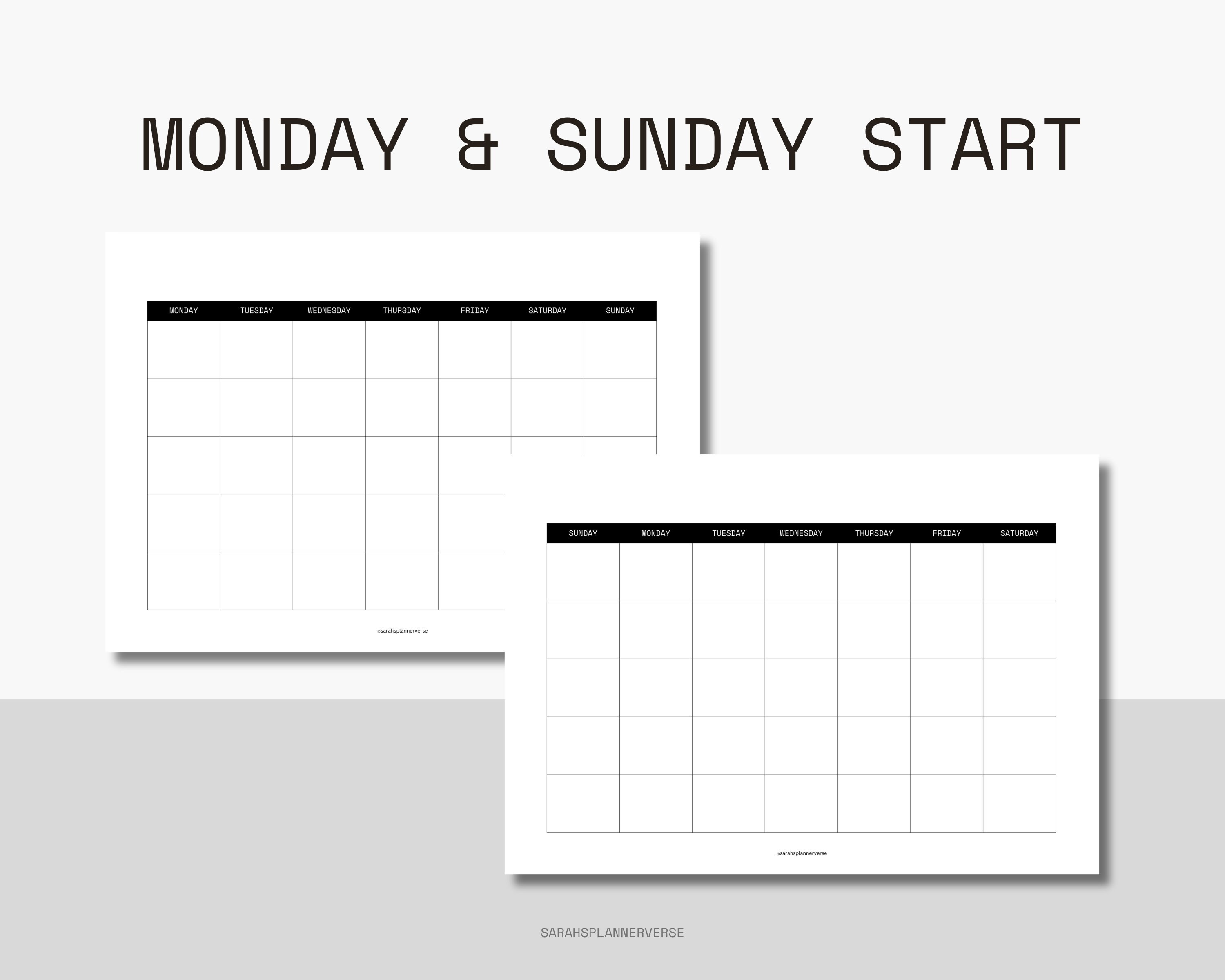Blank Monthly Calendar Printable Landscape, Monthly Planner Template ...