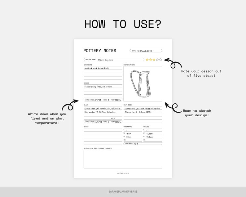 Pottery Journal Printable, Pottery Planner, Ceramics Journal, Kiln Log ...