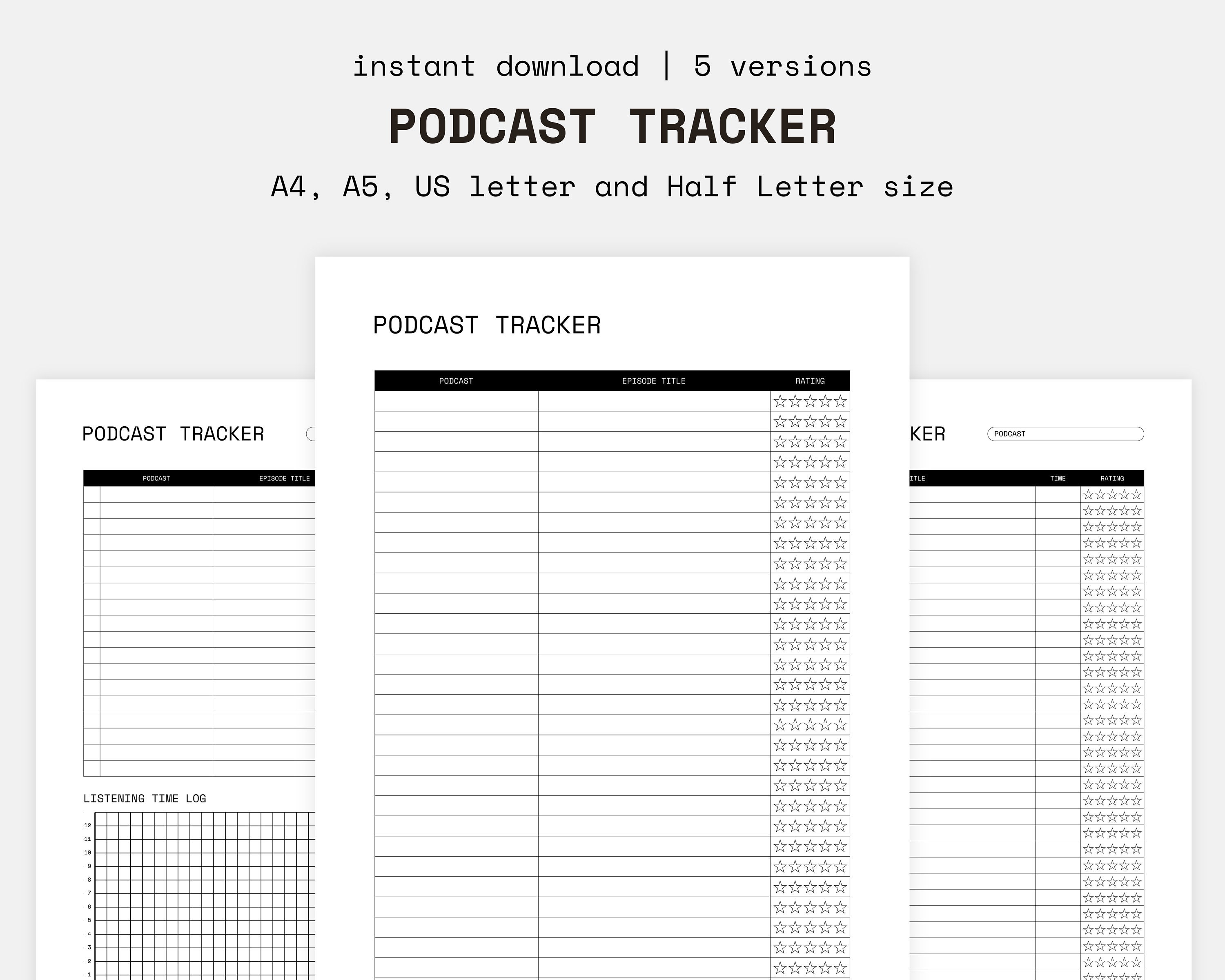 Podcast Tracker Printable, Podcast Log, Podcast Episode Tracker ...