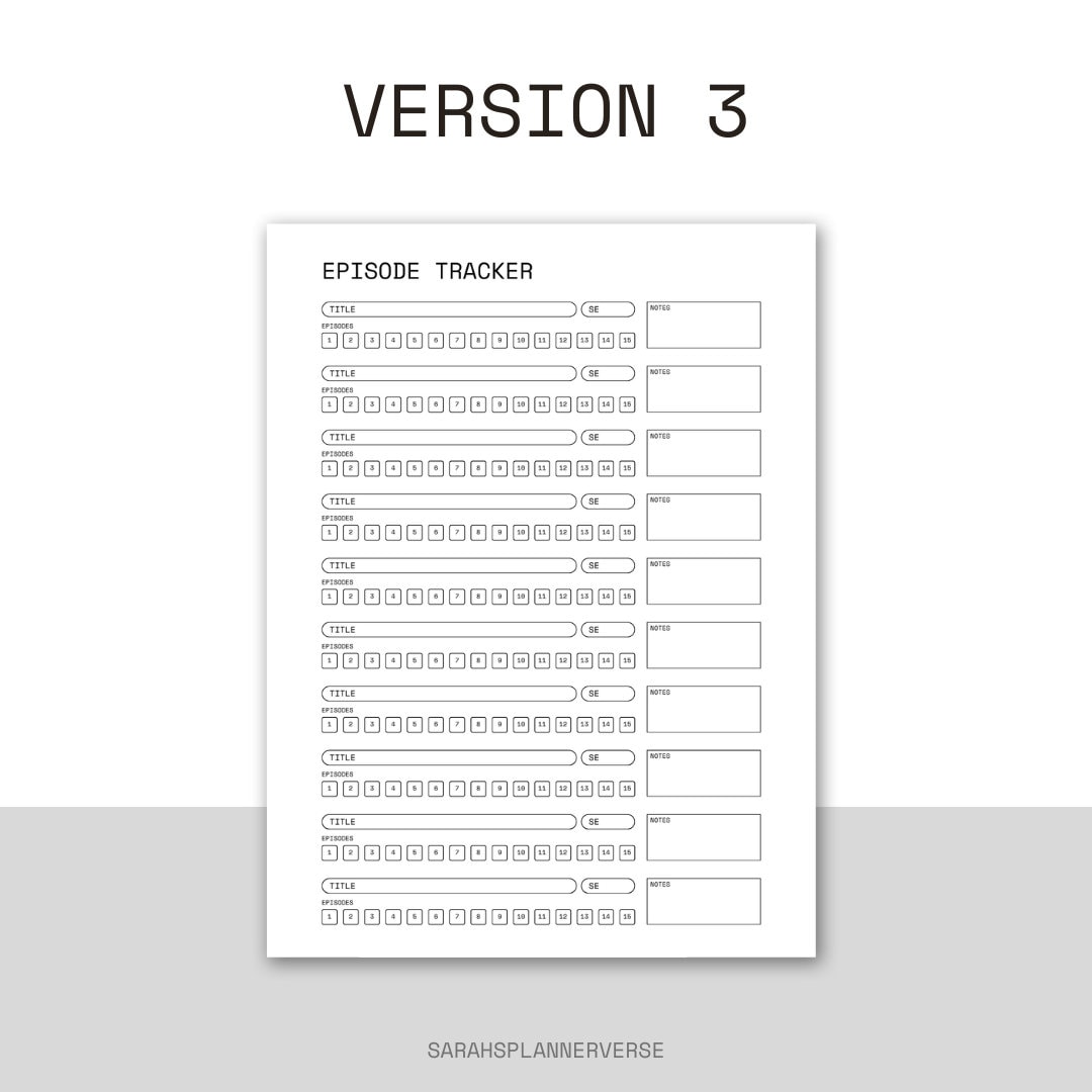 TV Series Episode Tracker Printable, Episode Tracker Printable, Episode ...