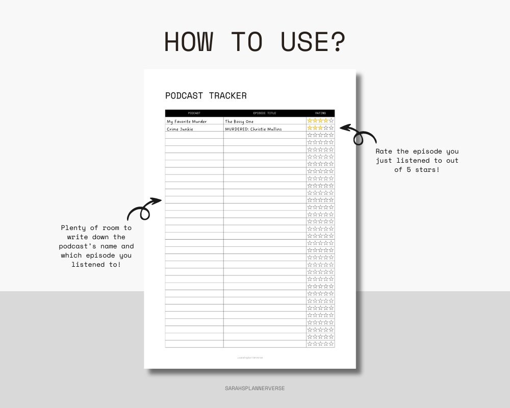 Podcast Tracker Printable, Podcast Log, Podcast Episode Tracker ...