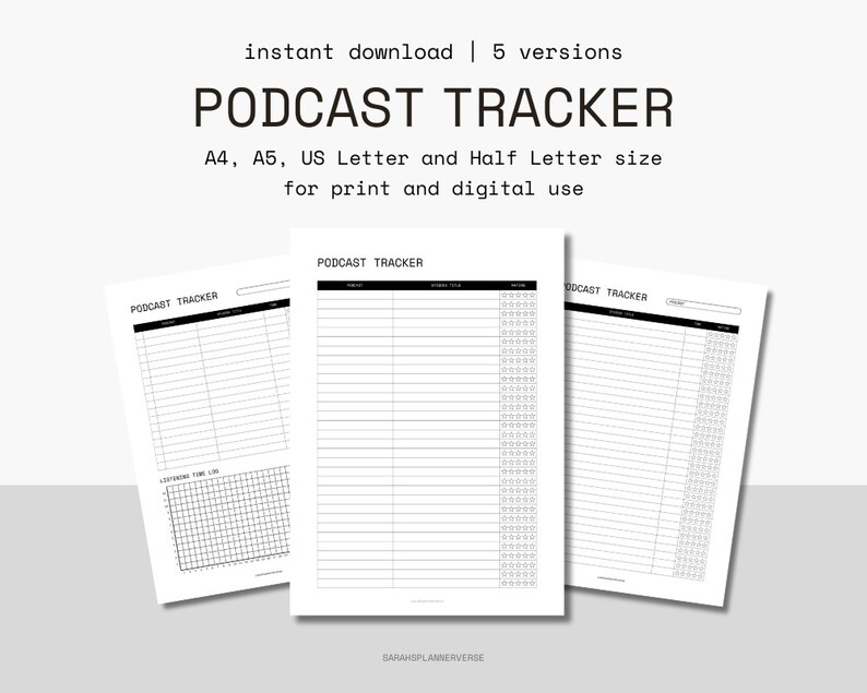 Podcast Tracker Printable, Podcast Log, Podcast Episode Tracker ...