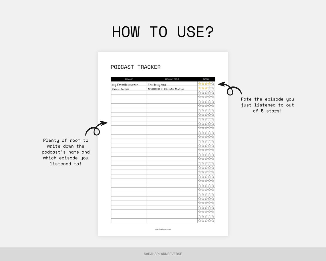 Podcast Tracker Printable, Podcast Log, Podcast Episode Tracker ...