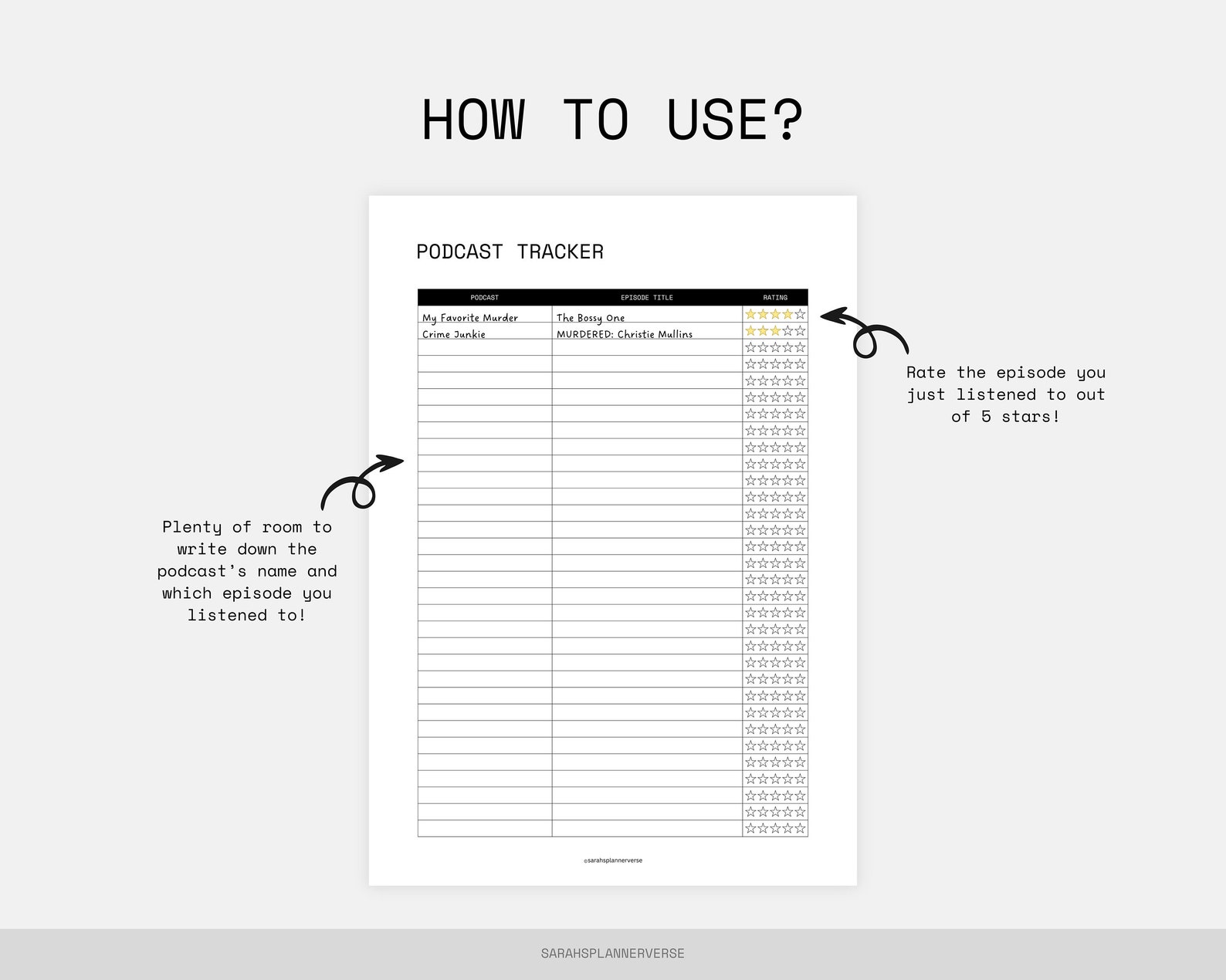 Podcast Tracker Printable, Podcast Log, Podcast Episode Tracker ...