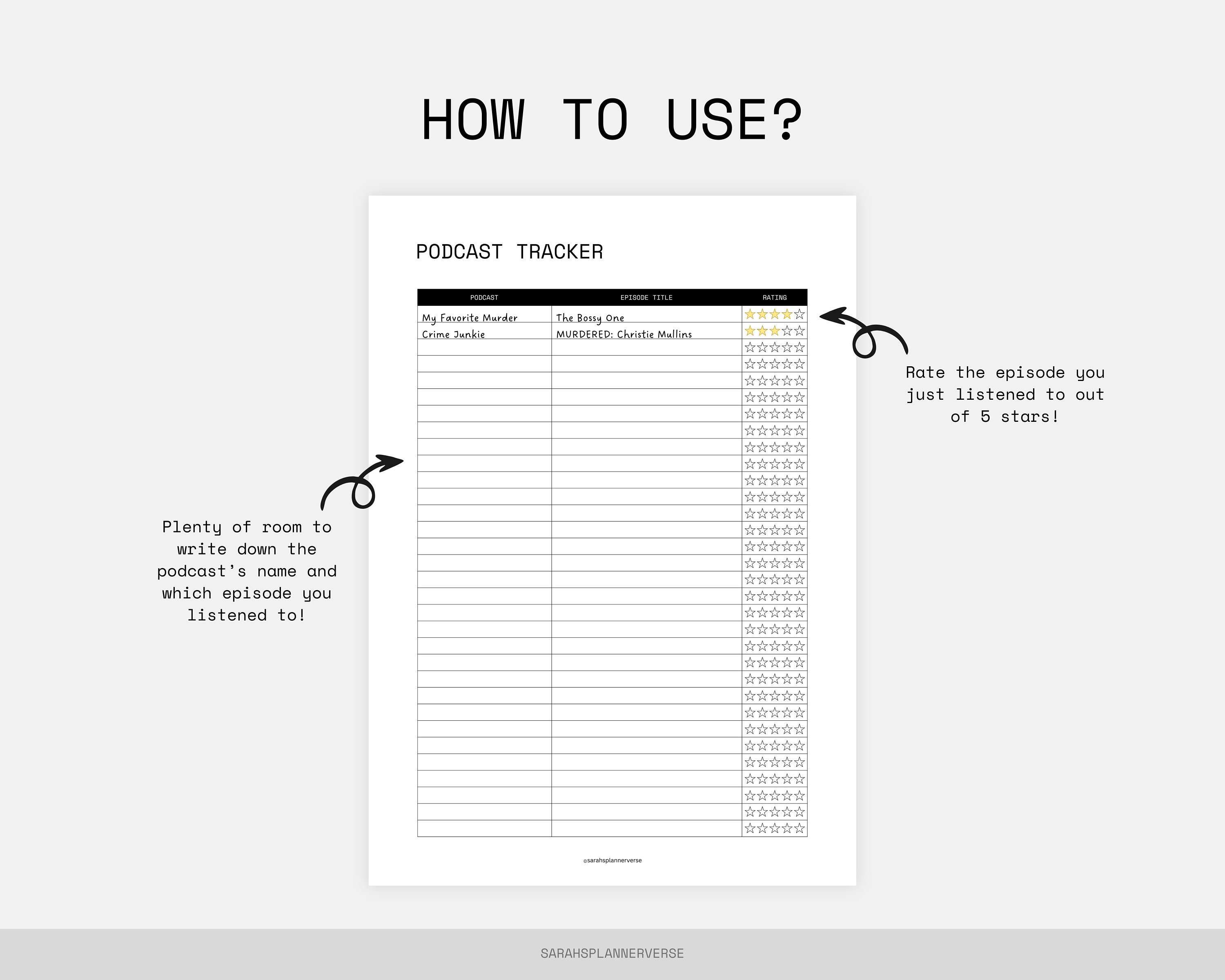 Podcast Tracker Printable, Podcast Log, Podcast Episode Tracker ...