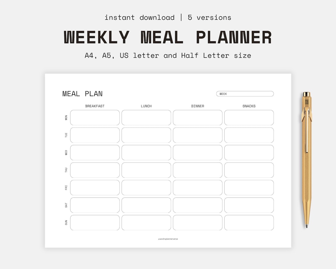 Weekly Meal Planner Template Landscape, Meal Prep Printable, Meal ...