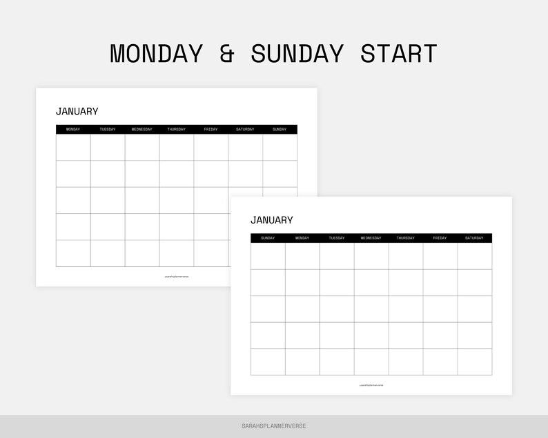 Undated Monthly Calendar Printable, Landscape Calendar, Monday and ...