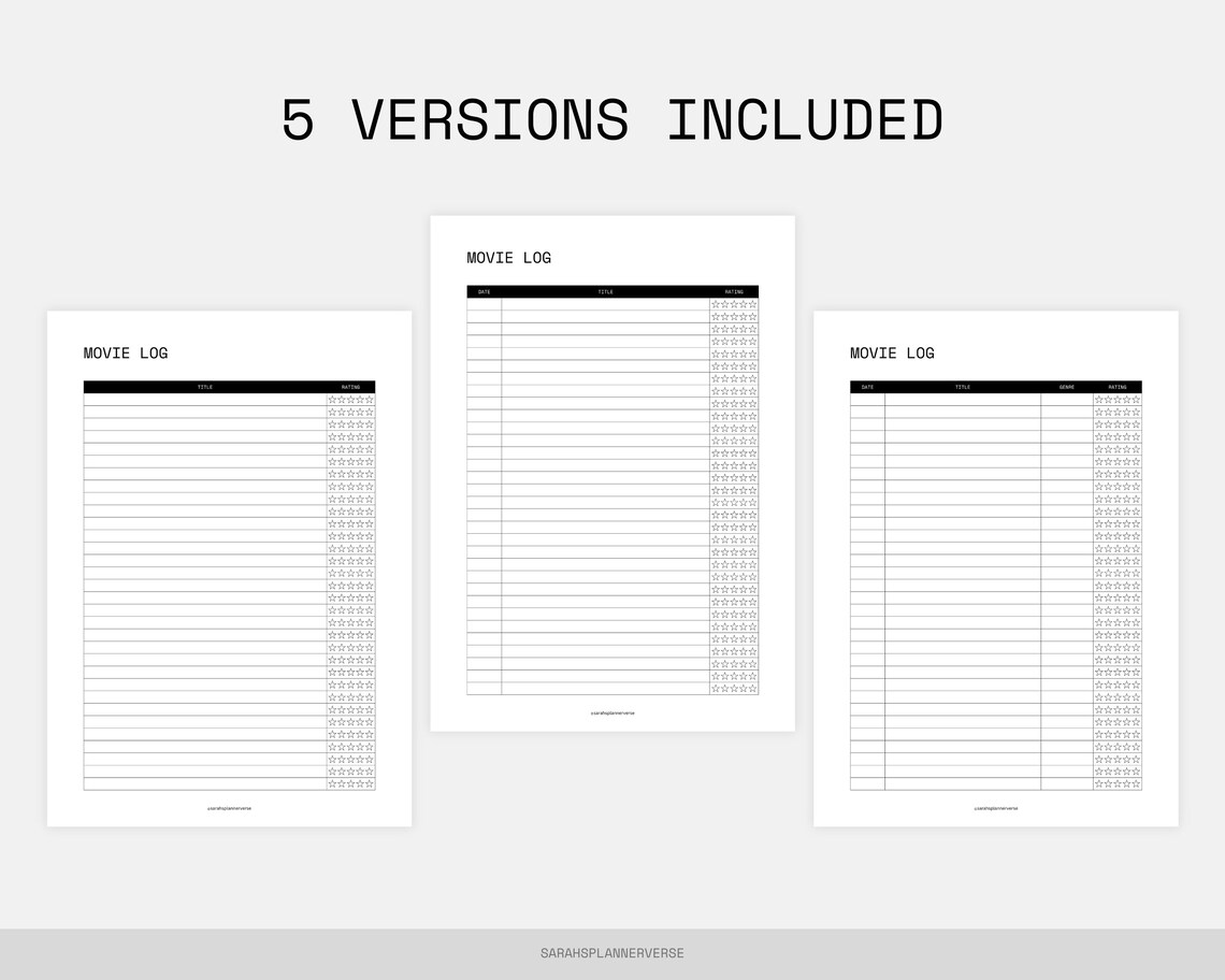 Movie Log Printable Template, Movie Tracker, Film Journal, Movies to ...