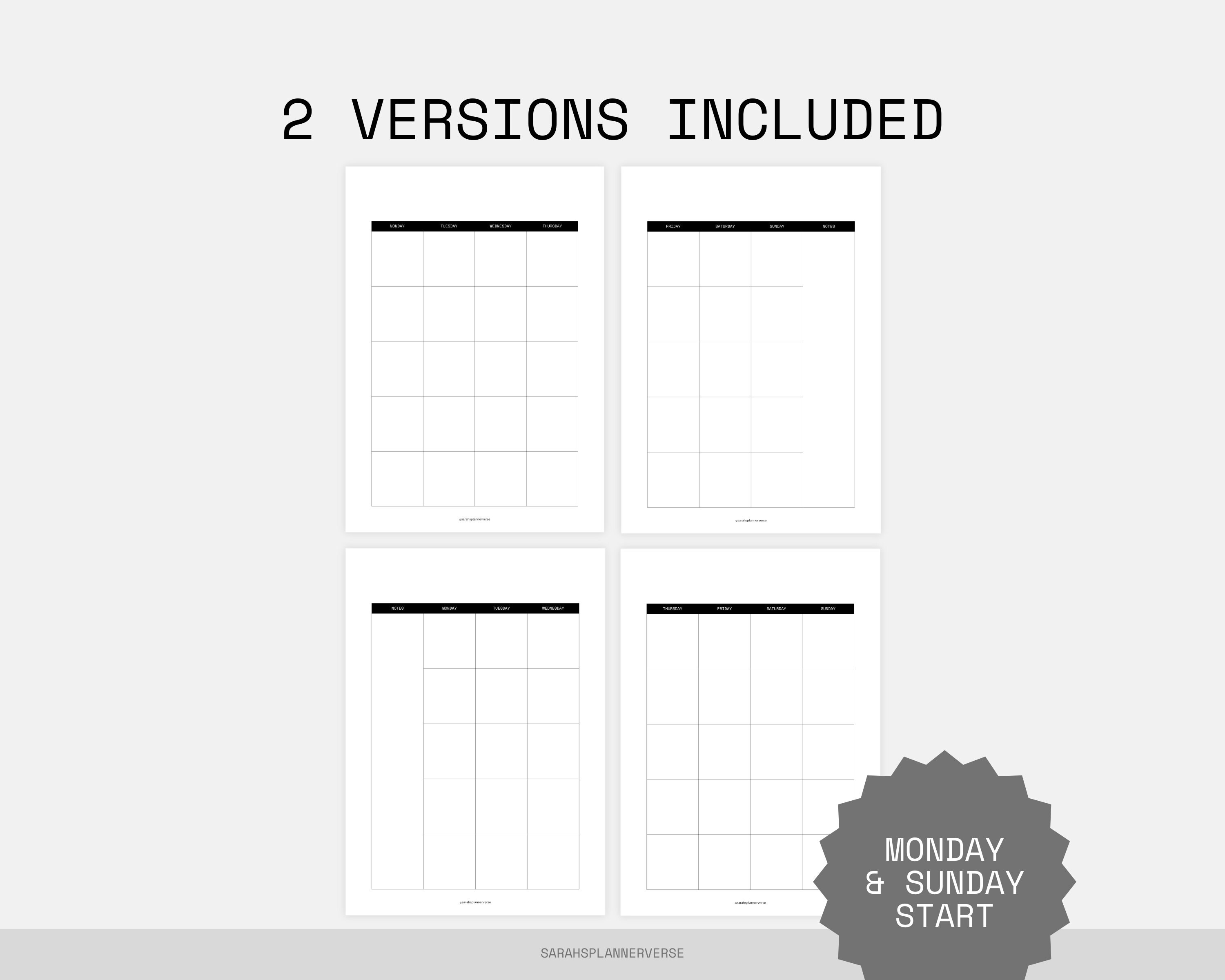 Blank 2 Page Monthly Calendar Printable, Calendar Template, Monday and ...