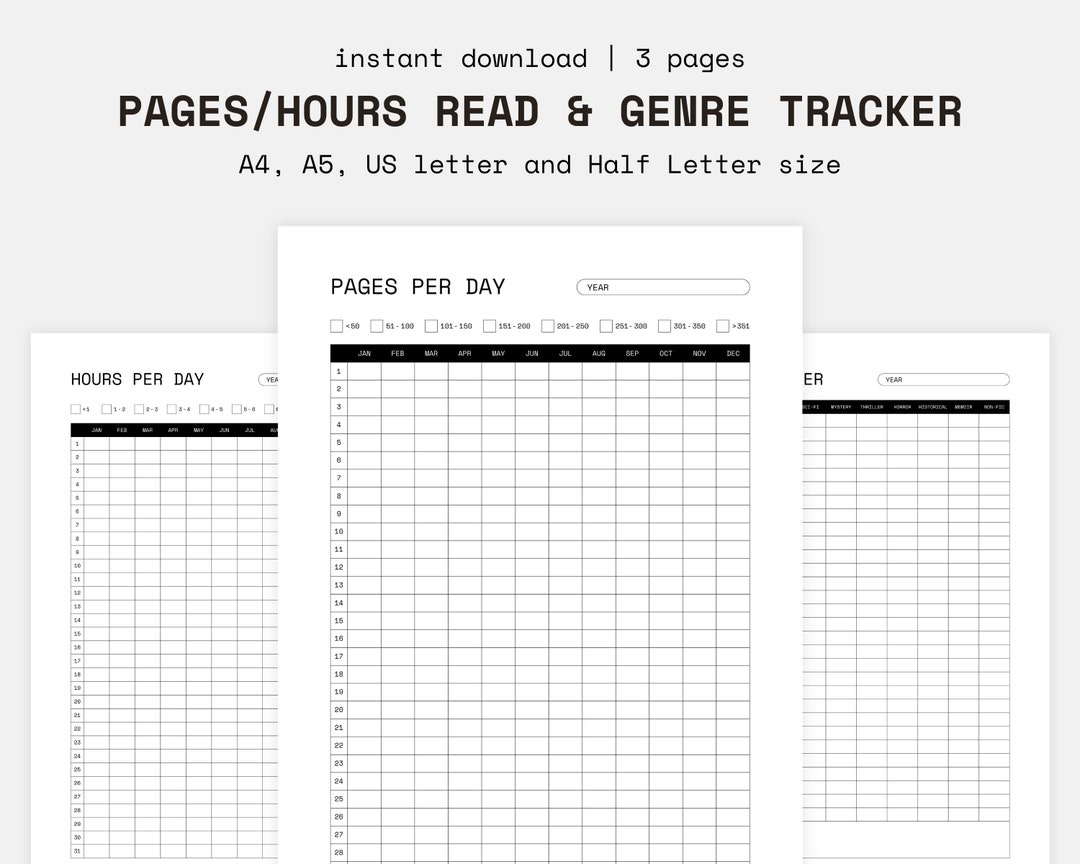 Book Reading Tracker Template Printable, Pages/hours Read Log, Genre ...