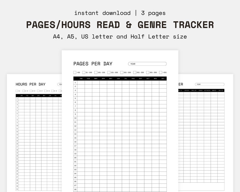 Book Reading Tracker Template Printable, Pages/hours Read Log, Genre ...