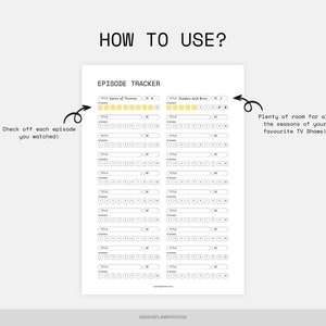 TV Series Episode Tracker Printable, Episode Tracker Printable, Episode ...