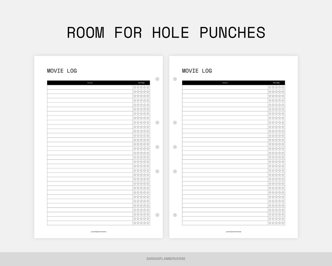 Movie Log Printable Template, Movie Tracker, Film Journal, Movies to ...