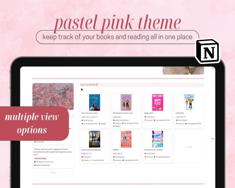 Pastel Pink Notion Reading Journal Template ~ Book Tracker and Reading ...