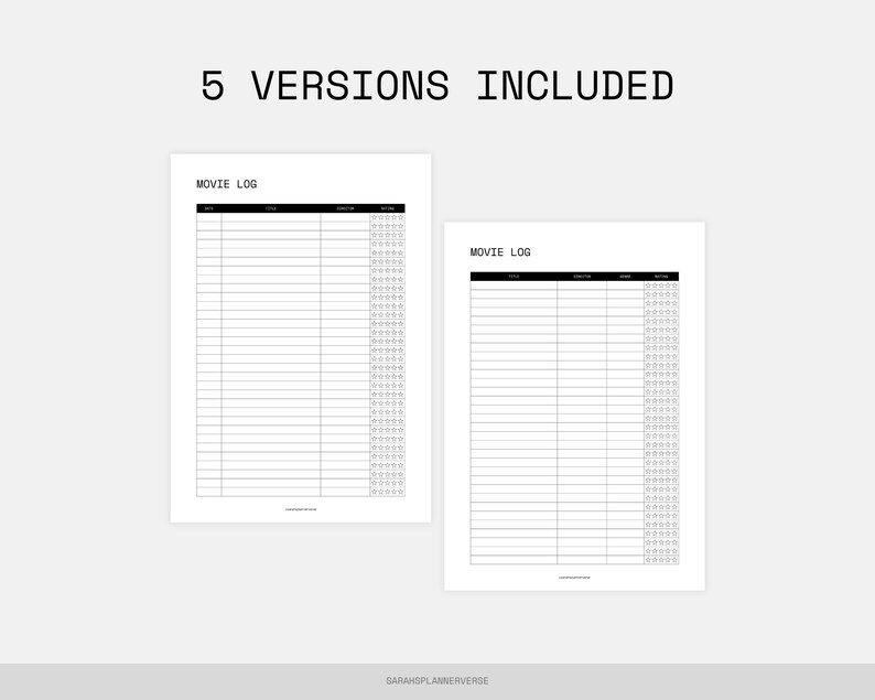 Movie Log Printable Template, Movie Tracker, Film Journal, Movies to ...