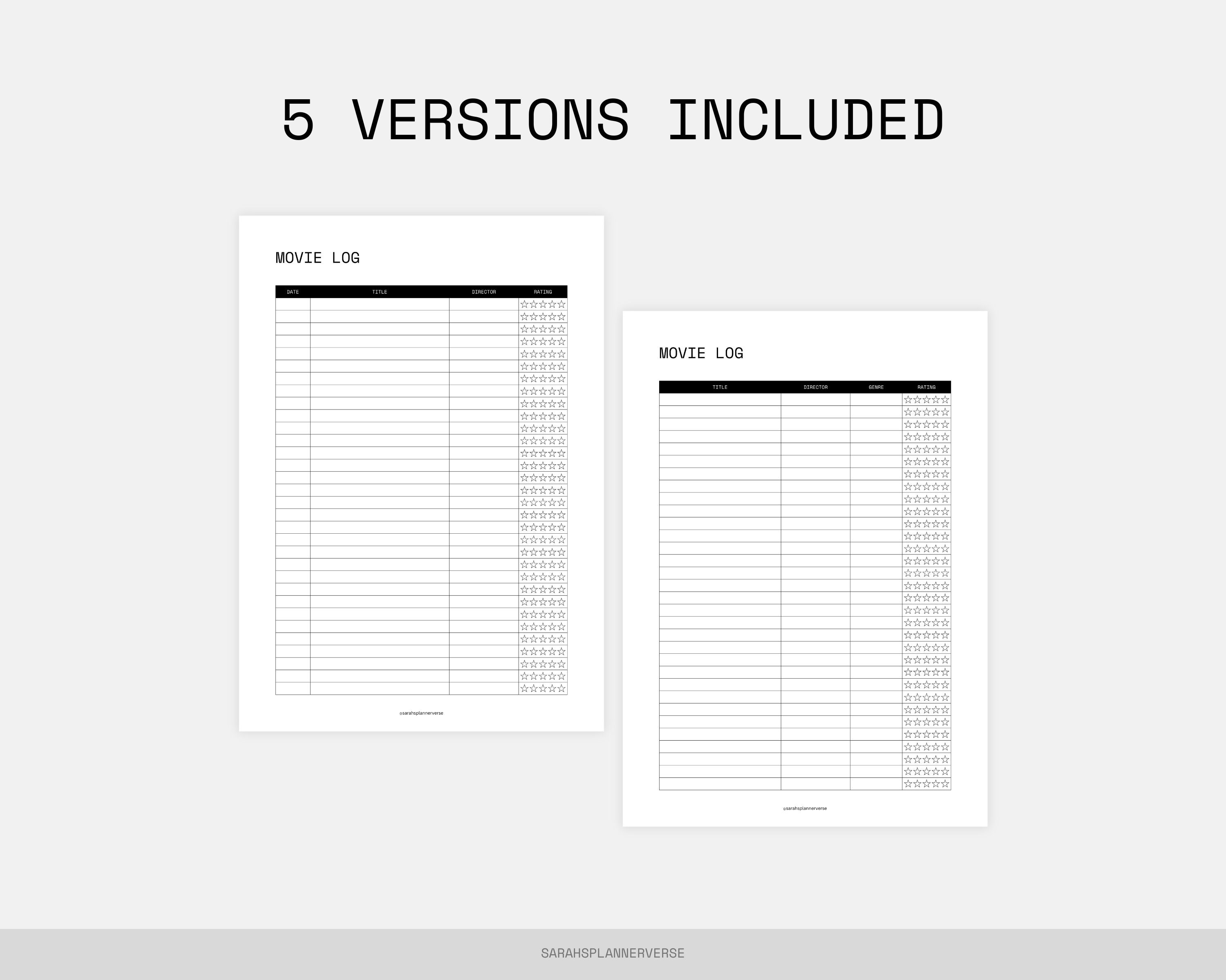 Movie Log Printable Template, Movie Tracker, Film Journal, Movies to ...