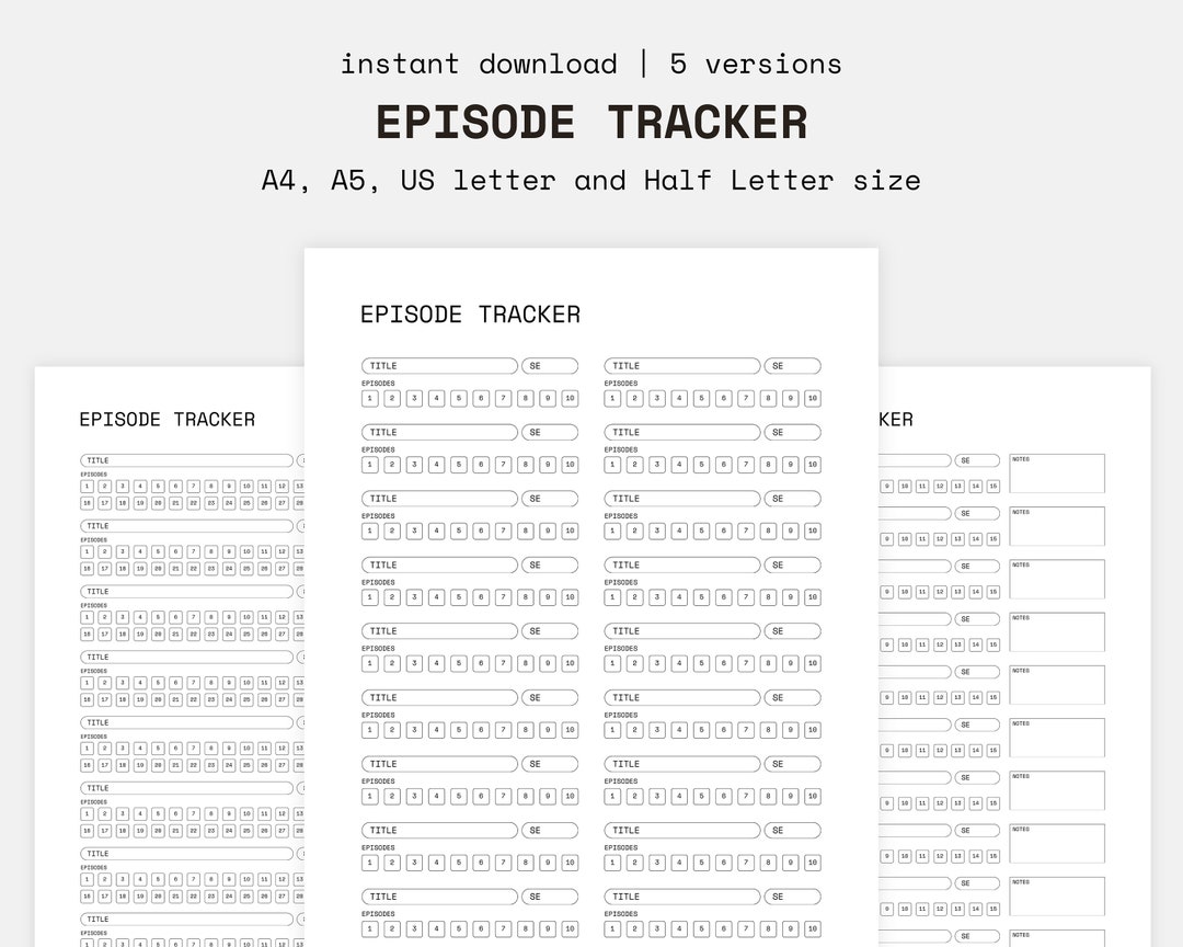TV Series Episode Tracker Printable, Episode Tracker Printable, Episode ...