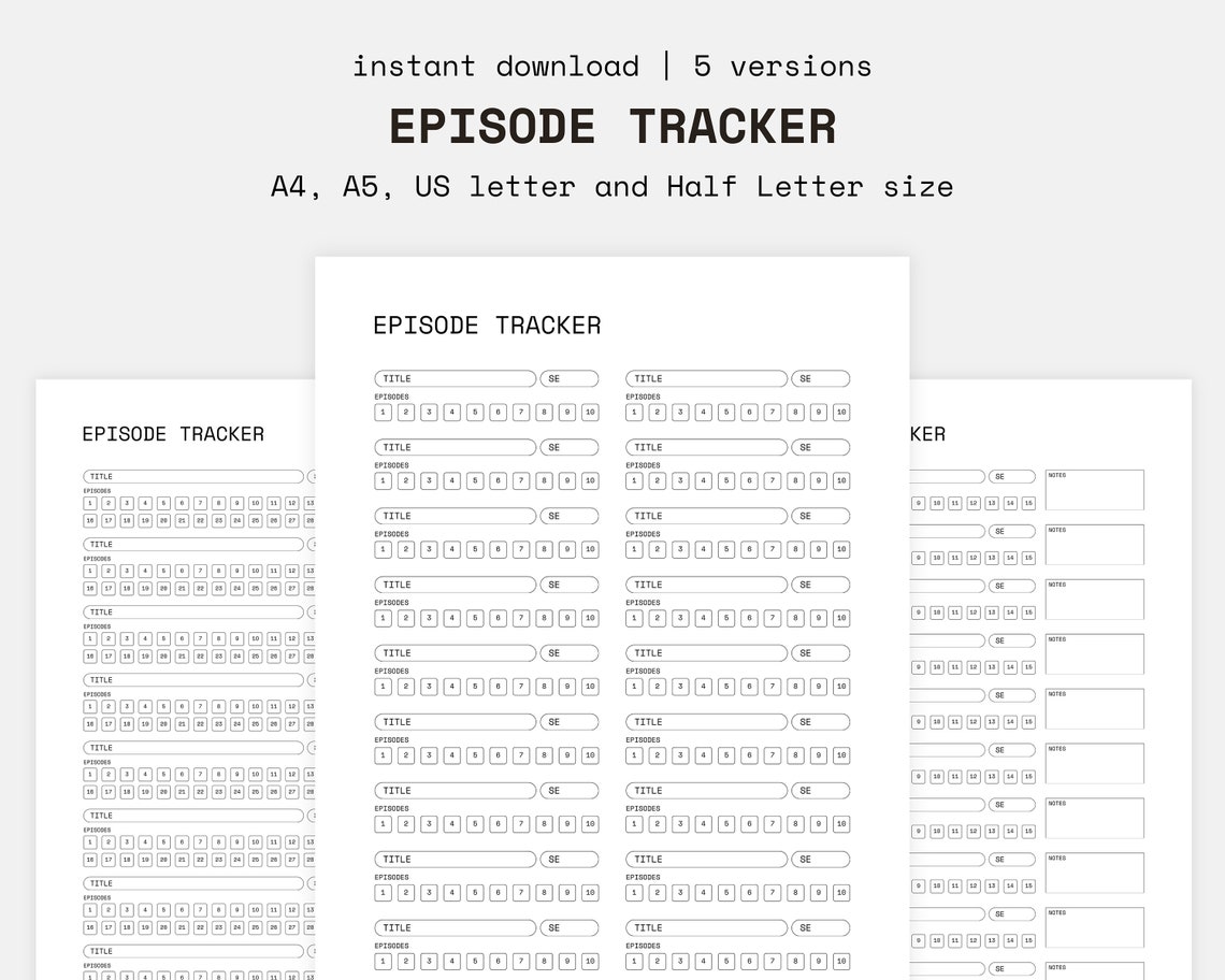 TV Series Episode Tracker Printable, Episode Tracker Printable, Episode ...