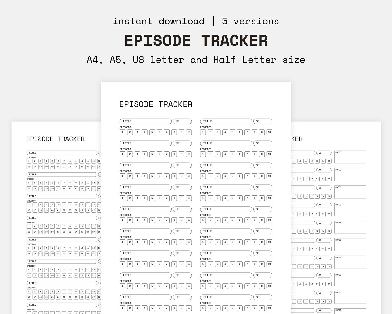 TV Series Episode Tracker Printable, Episode Tracker Printable, Episode ...