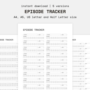 TV Series Episode Tracker Printable, Episode Tracker Printable, Episode ...