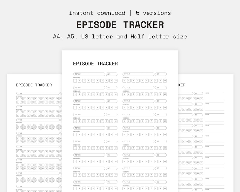 TV Series Episode Tracker Printable, Episode Tracker Printable, Episode ...