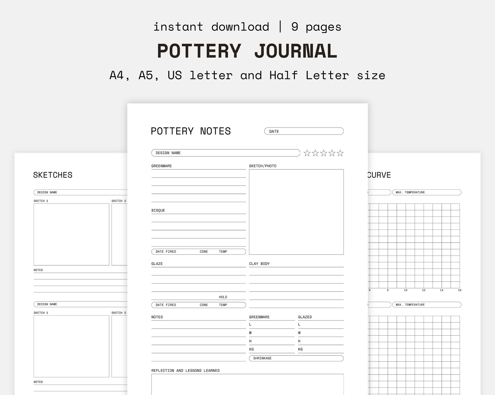 Pottery Journal Printable, Pottery Planner, Ceramics Journal, Kiln Log ...