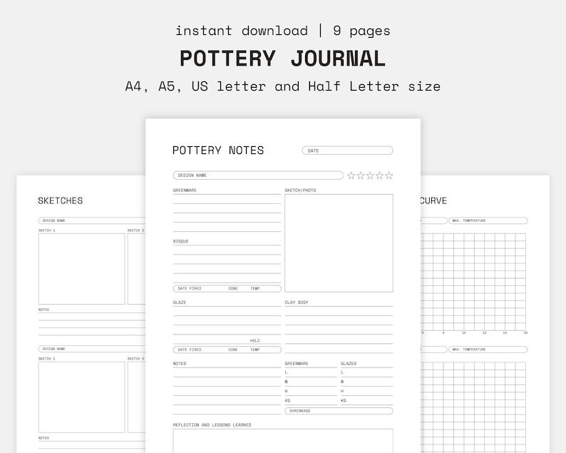 Pottery Journal Printable, Pottery Planner, Ceramics Journal, Kiln Log ...