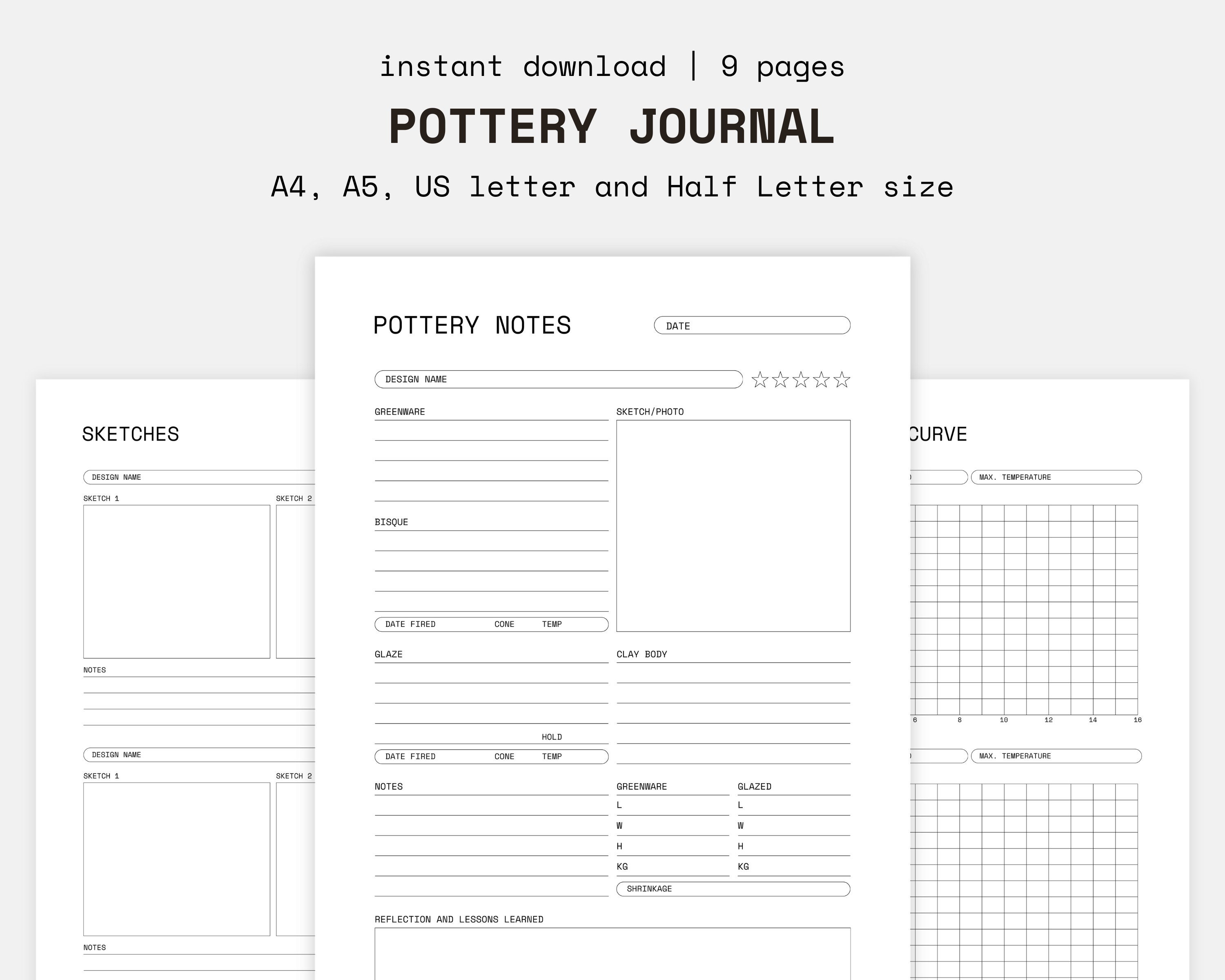 Pottery Journal Printable, Pottery Planner, Ceramics Journal, Kiln Log ...