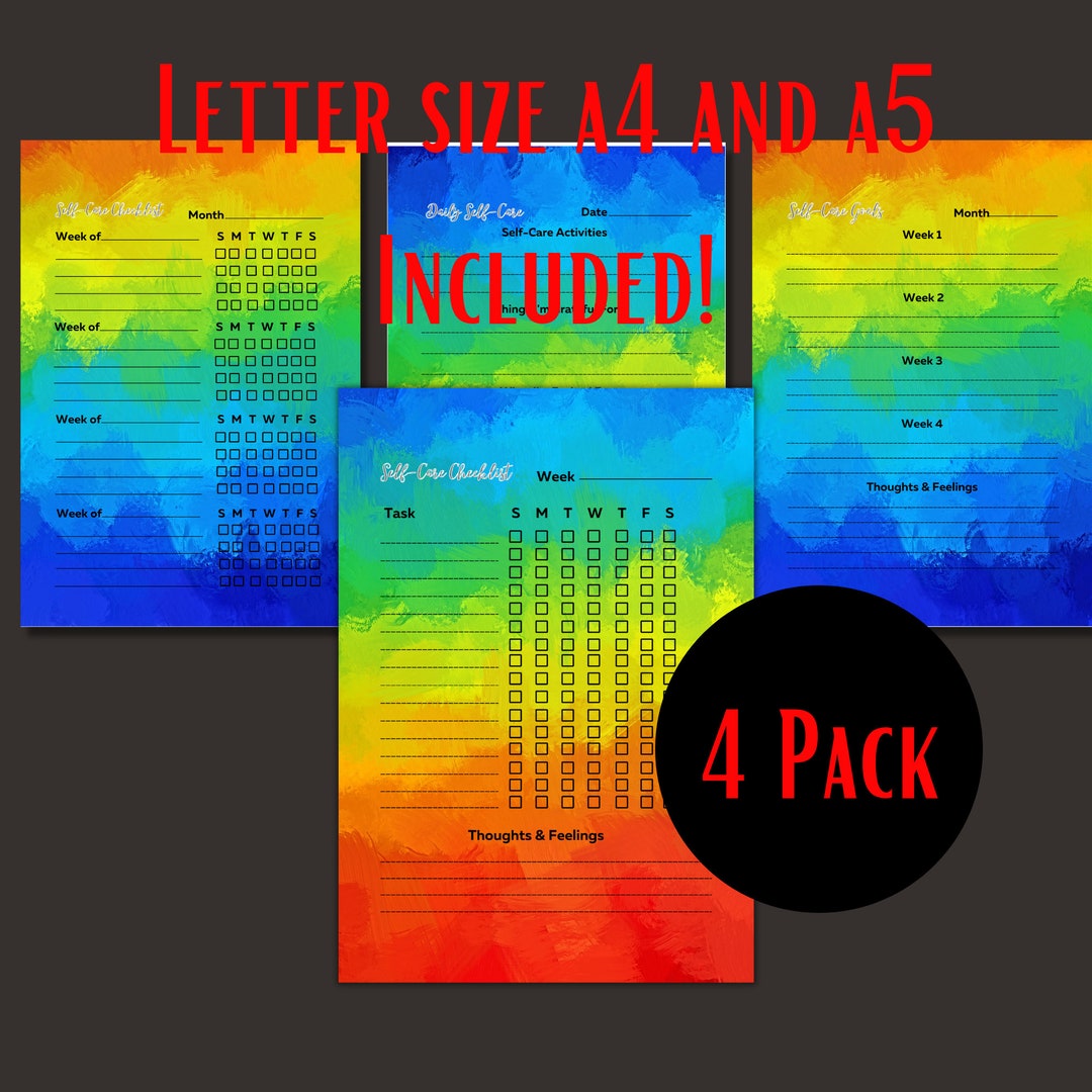 PDF Printable Rainbow Self-care Planner, Self-care Checklist, Self-care ...