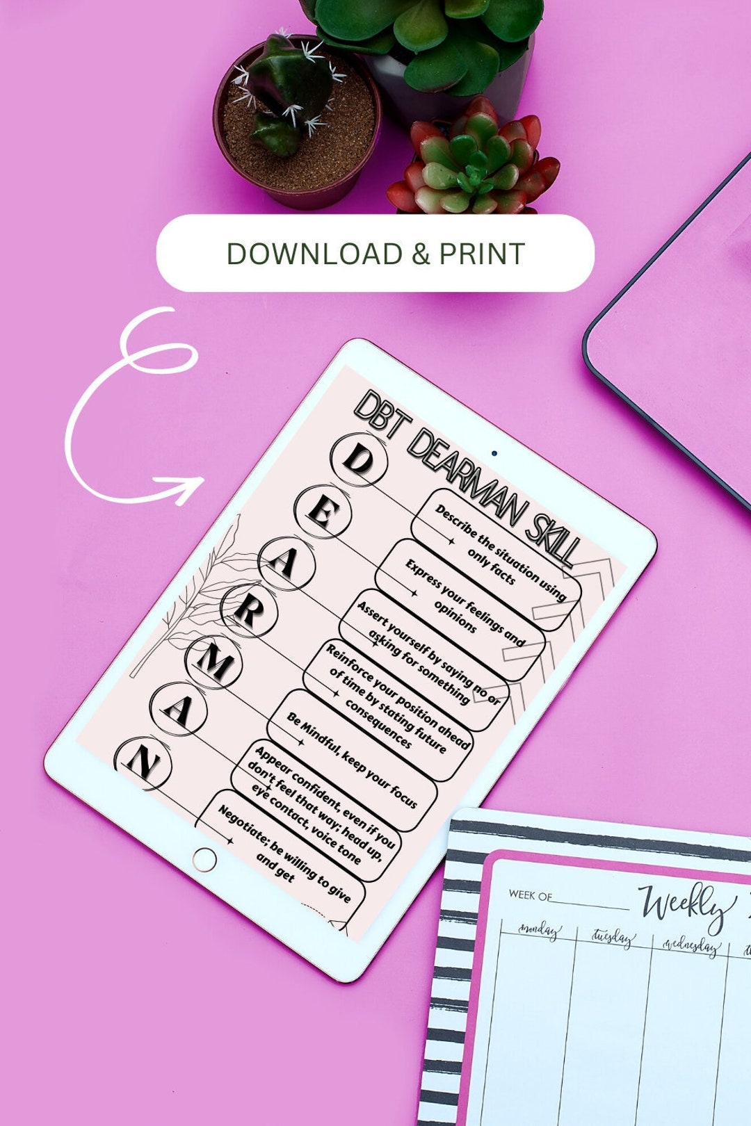 DBT DEARMAN Effective Skill Strategy Sheet // Minimalist Aesthetic - Etsy