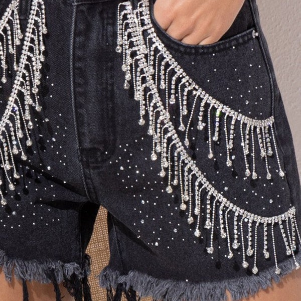 Rhinestone Shorts - Etsy
