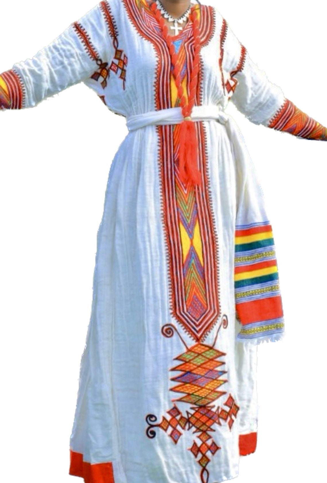 Ethiopian Gonder Amhara Traditional Dress red Color Hand Embroidered ...