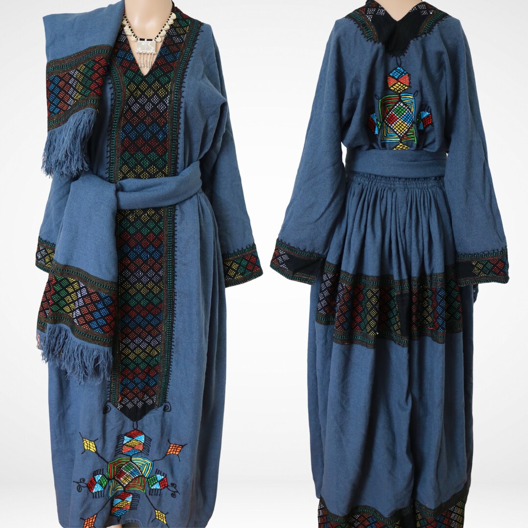 Ethiopian Traditional Raya Wollo Amhara Dress dark Blue Nikir - Etsy